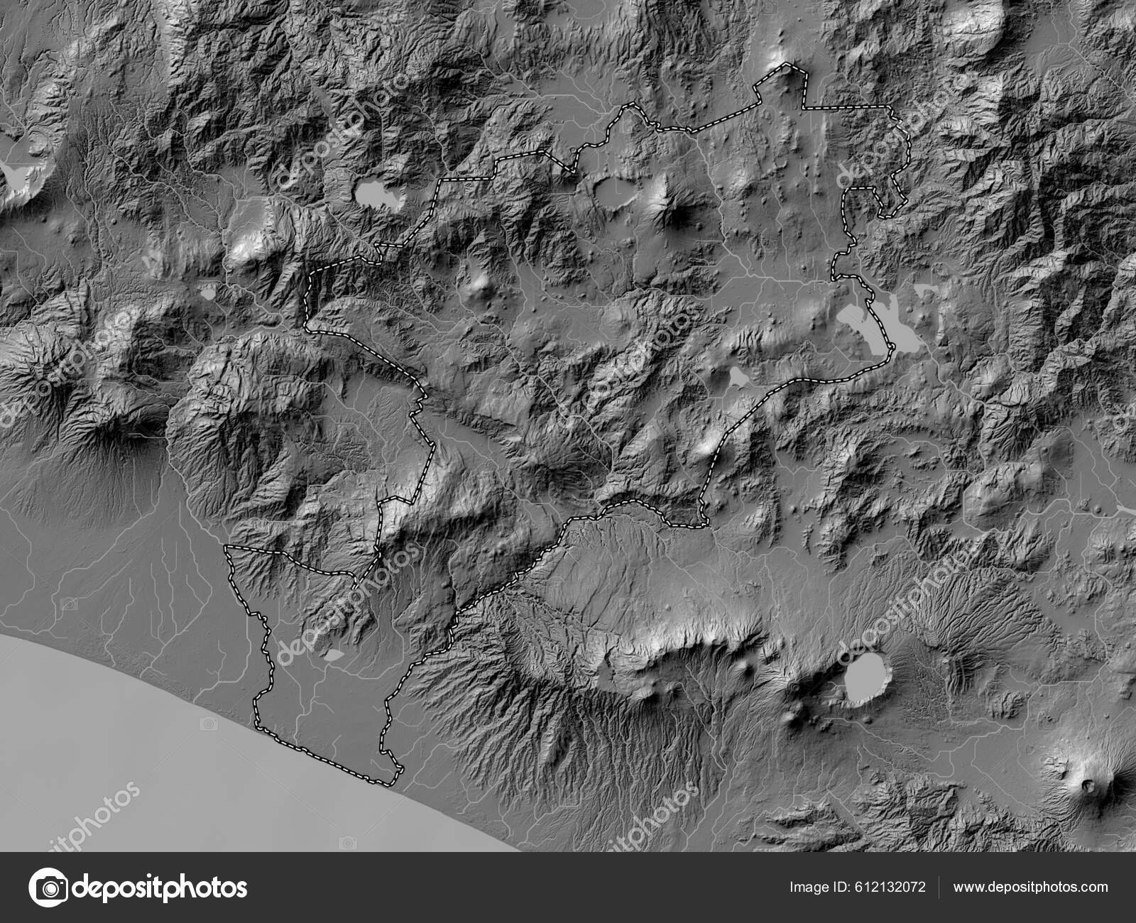 Jutiapa Departamento Guatemala Mapa Elevación Bilevel Con Lagos Ríos ...