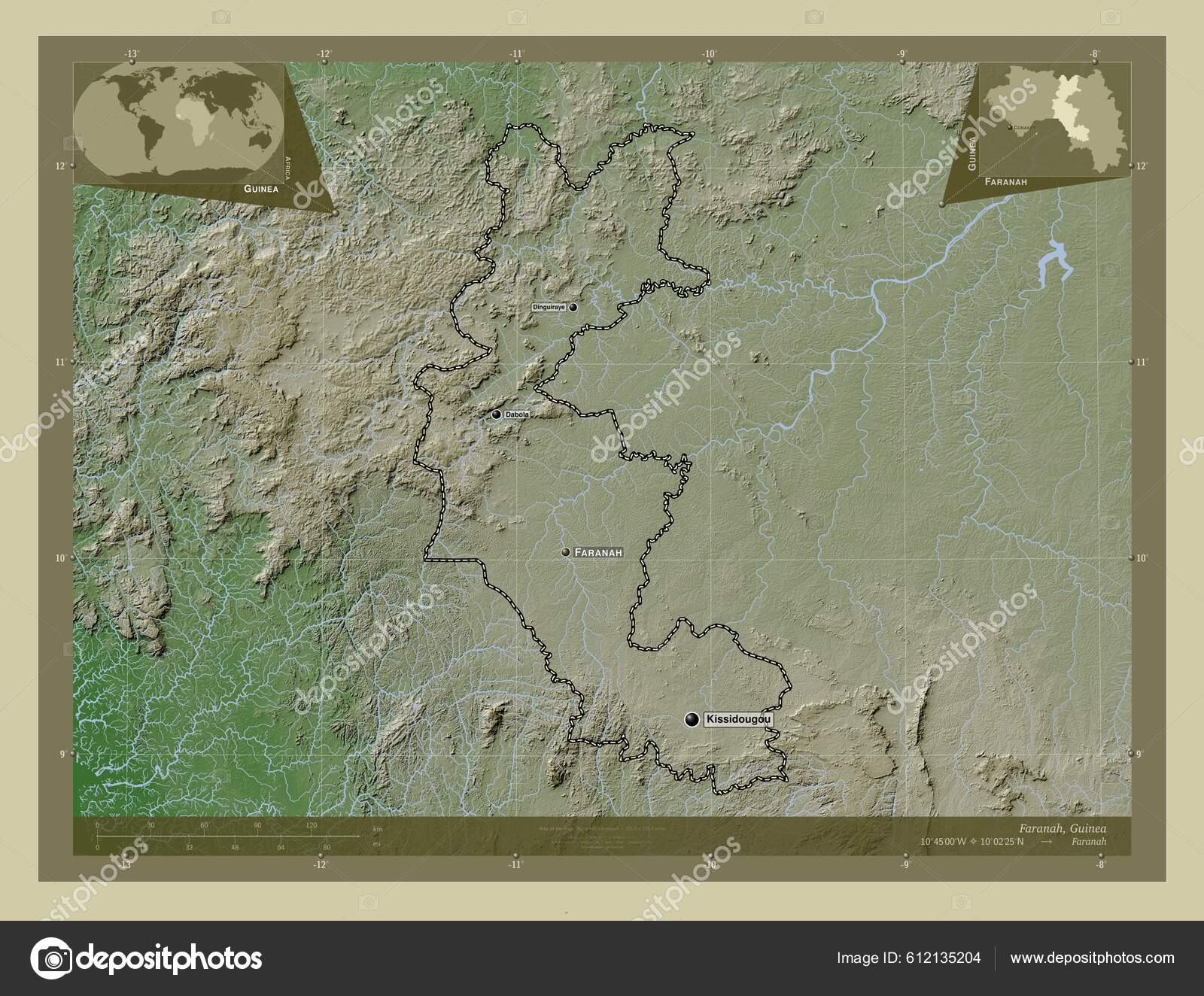 Faranah Region Guinea Elevation Map Colored Wiki Style Lakes Rivers ...