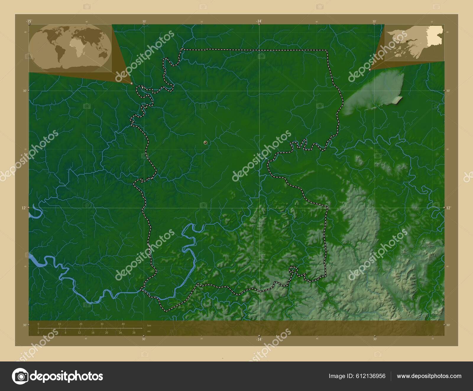 Gabu Region Guinea Bissau Colored Elevation Map Lakes Rivers Corner ...