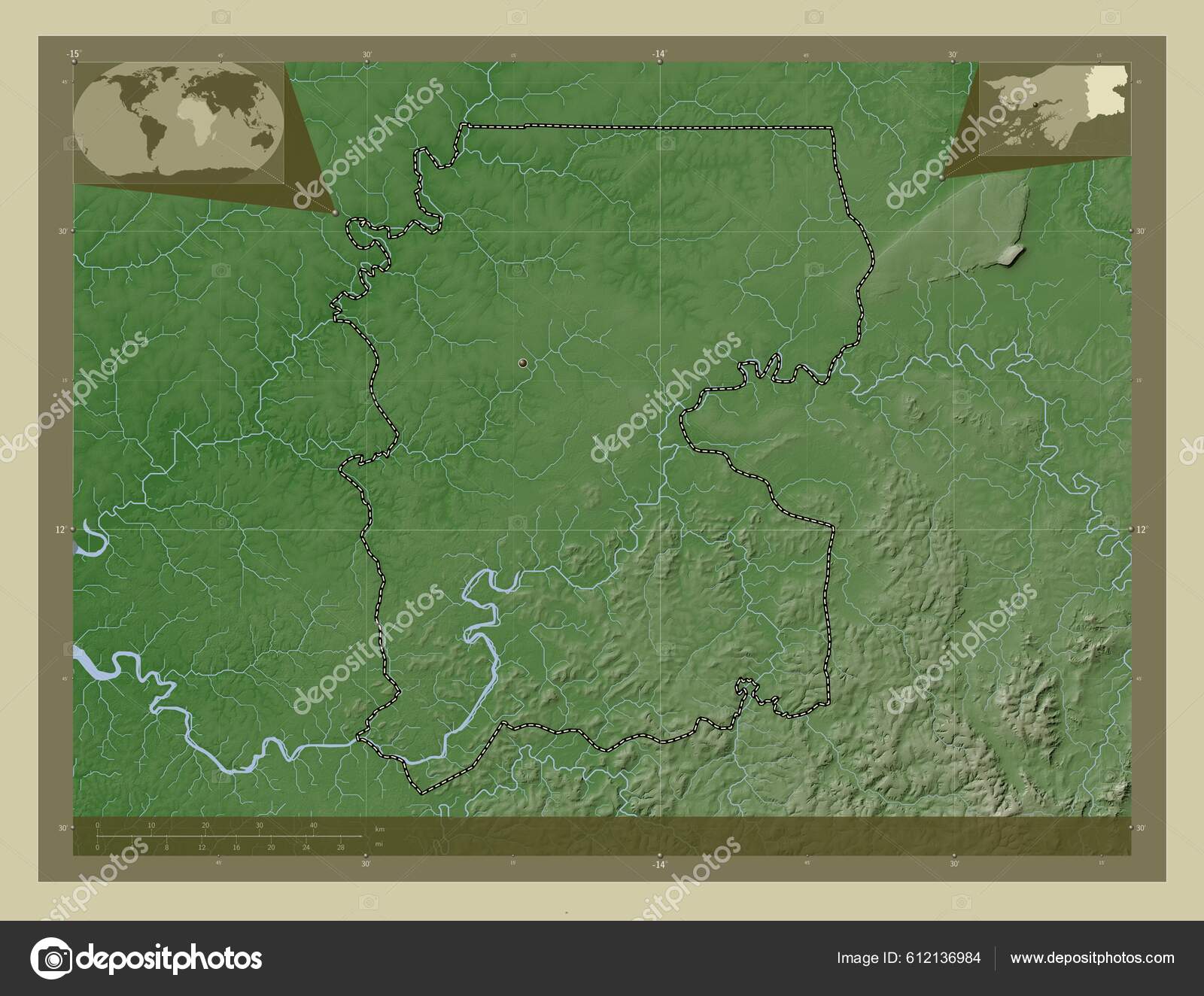 Gabu Region Guinea Bissau Elevation Map Colored Wiki Style Lakes ...