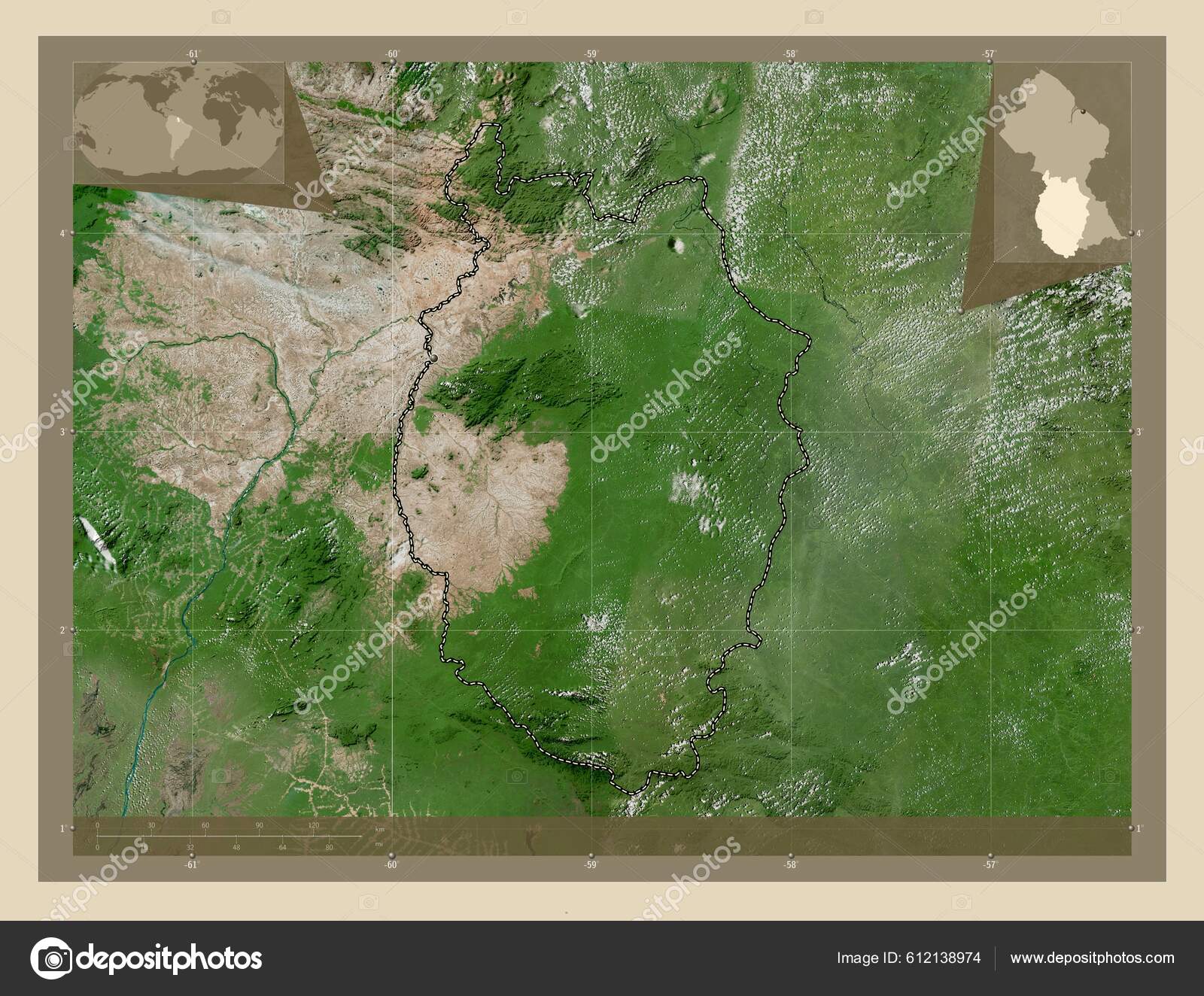 Alto Takutu Alto Essequibo Región Guyana Mapa Satelital Baja Resolución ...