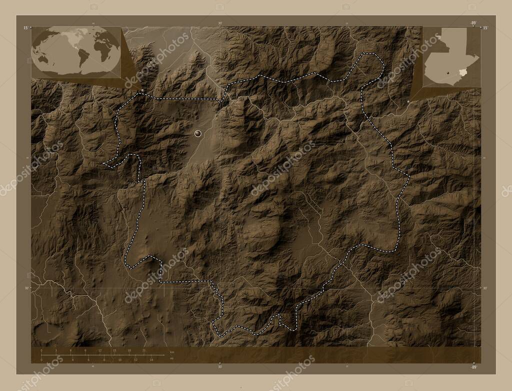 Chiquimula, departamento de Guatemala. Mapa de elevación coloreado en ...