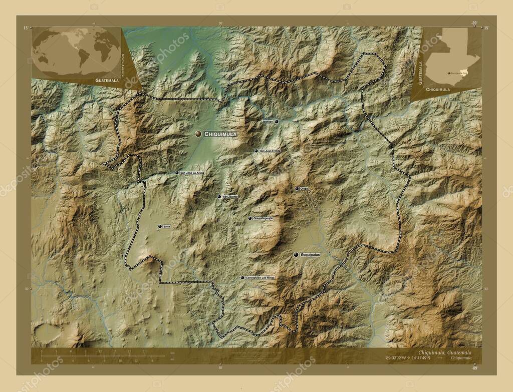 Chiquimula, departamento de Guatemala. Mapa de elevación de colores con ...