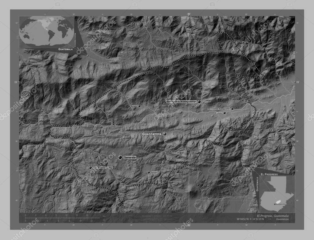 El Progreso, departamento de Guatemala. Mapa de elevación a escala de ...