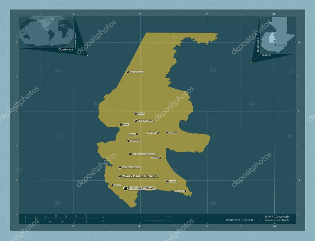 Quiche, departamento de Guatemala. Forma de color sólido. Ubicaciones y ...