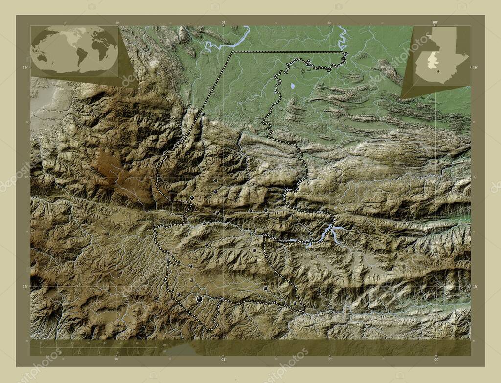 Quiche, departamento de Guatemala. Mapa de elevación coloreado en ...