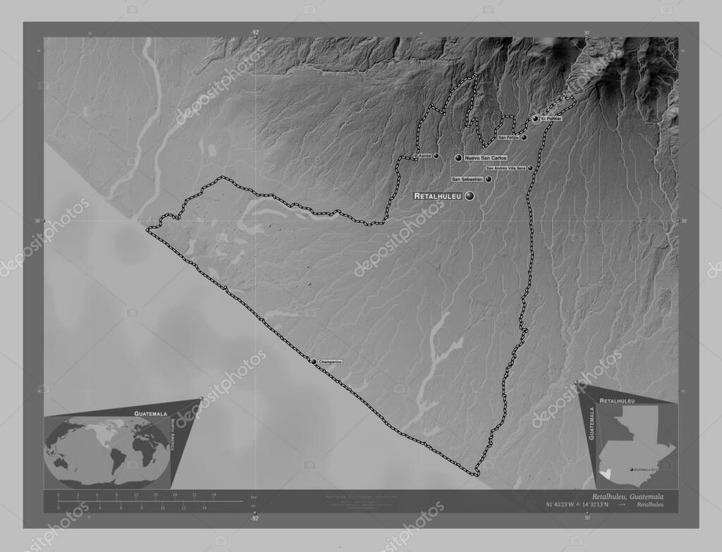 Retalhuleu, departamento de Guatemala. Mapa de elevación a escala de ...
