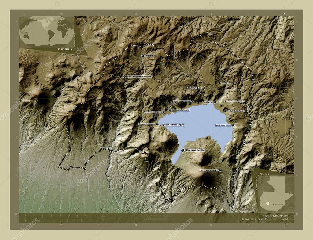 Solola, departamento de Guatemala. Mapa de elevación coloreado en ...