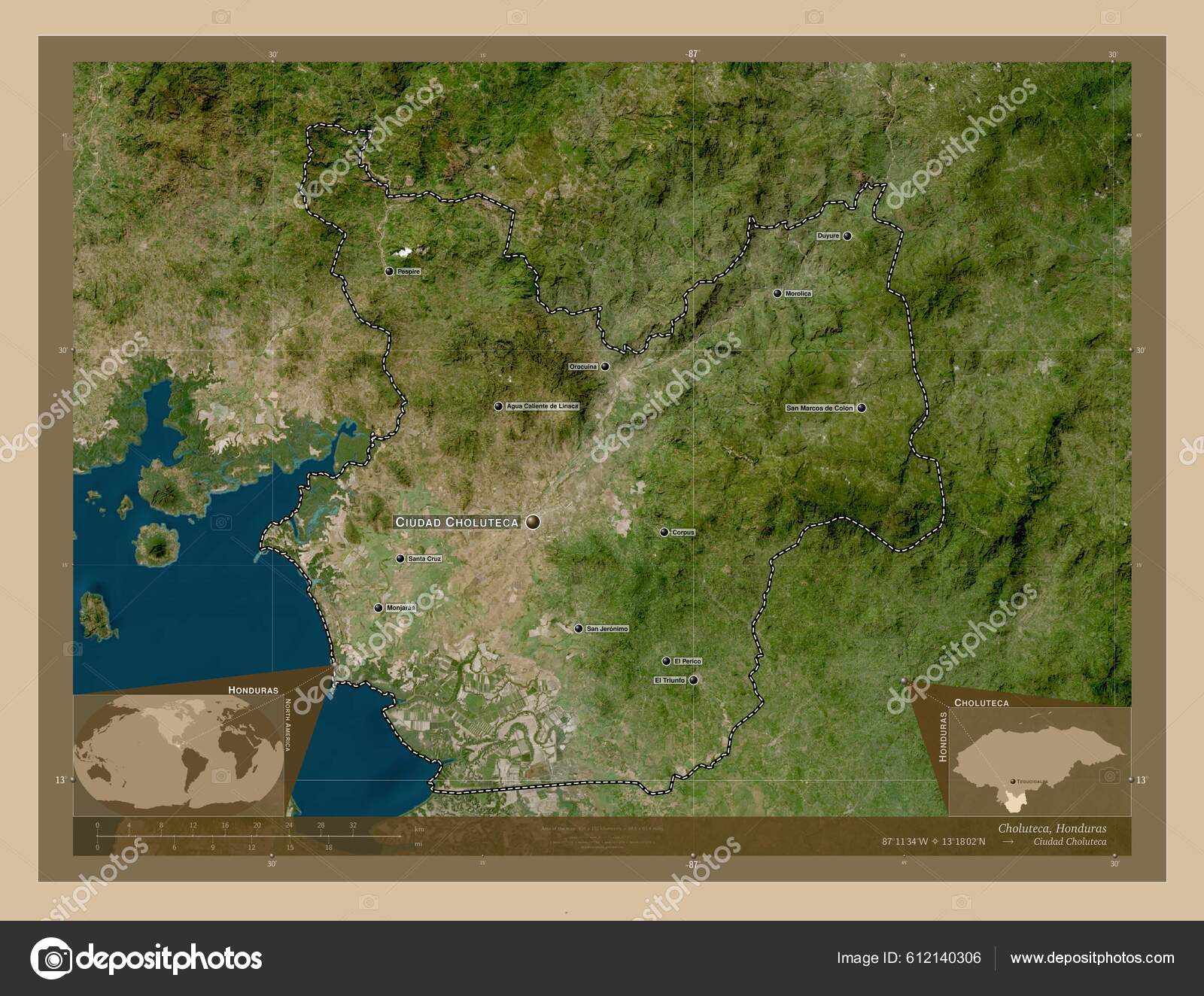 Choluteca Departamento Honduras Mapa Satelital Baja Resolución ...