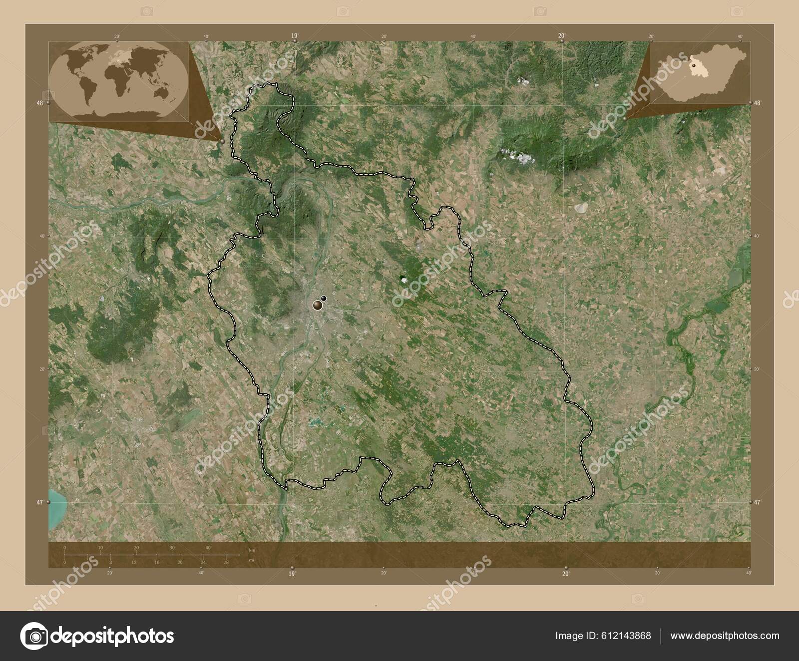 Pest County Hungary Low Resolution Satellite Map Locations Major Cities ...