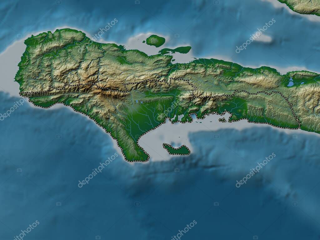 Sud, departamento de Haití. Mapa de elevación de colores con lagos y ...