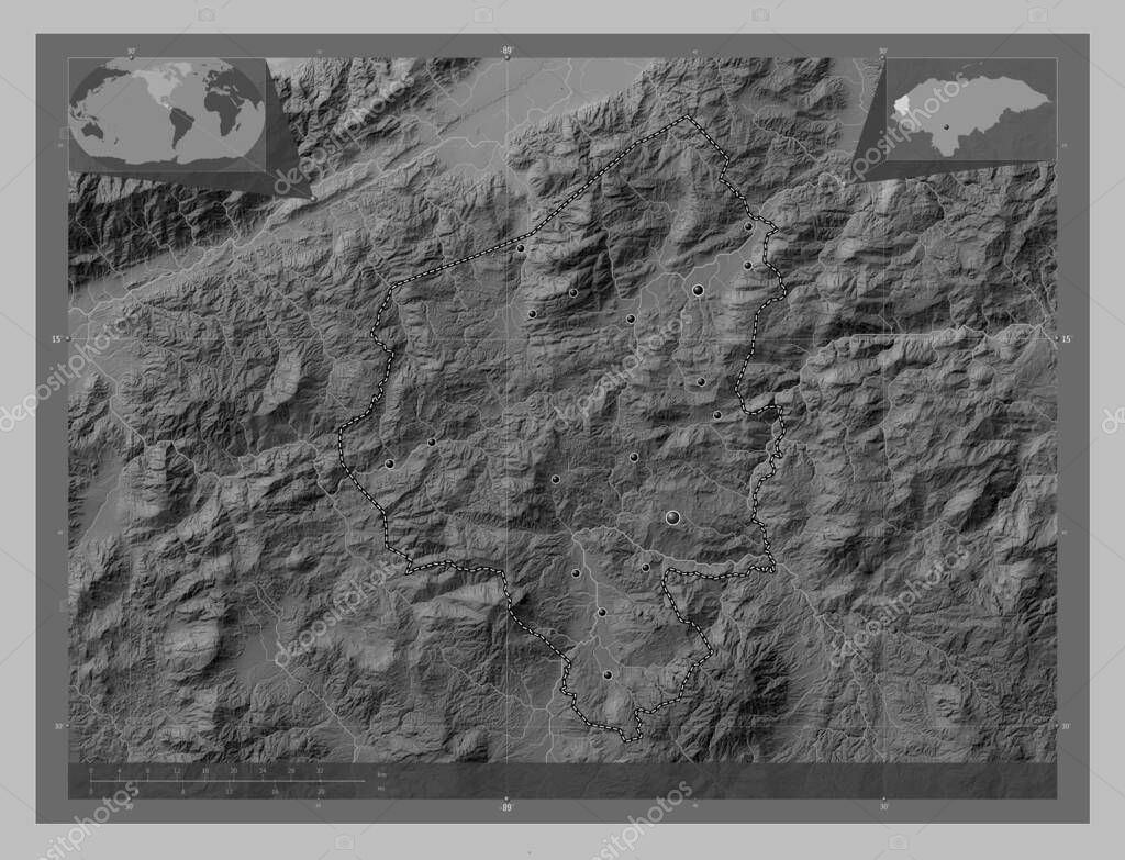 Copán, departamento de Honduras. Mapa de elevación a escala de grises ...