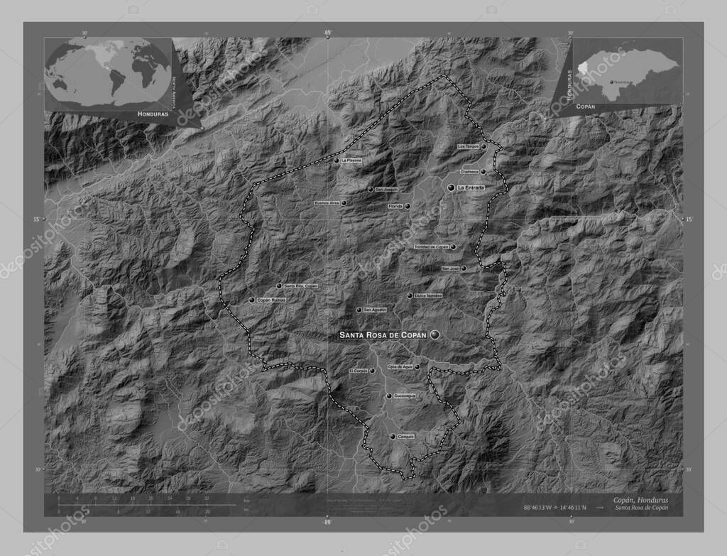 Copán, departamento de Honduras. Mapa de elevación a escala de grises ...