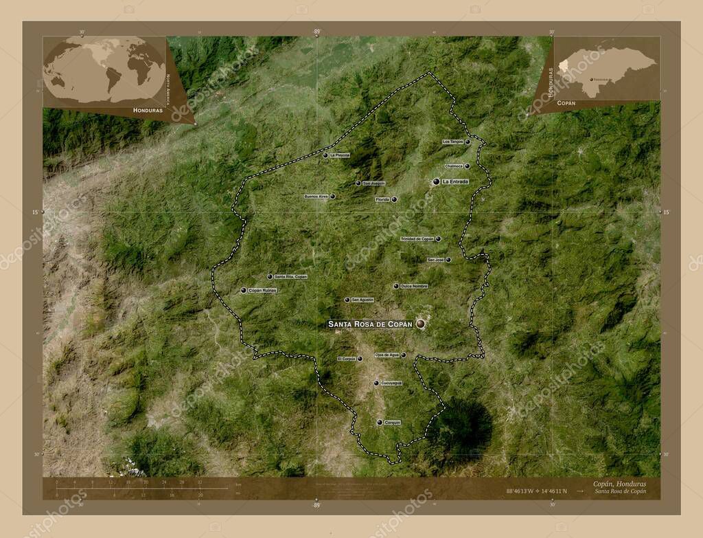 Copán, departamento de Honduras. Mapa satelital de baja resolución ...