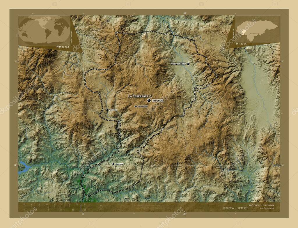 Intibuca, departamento de Honduras. Mapa de elevación de colores con ...
