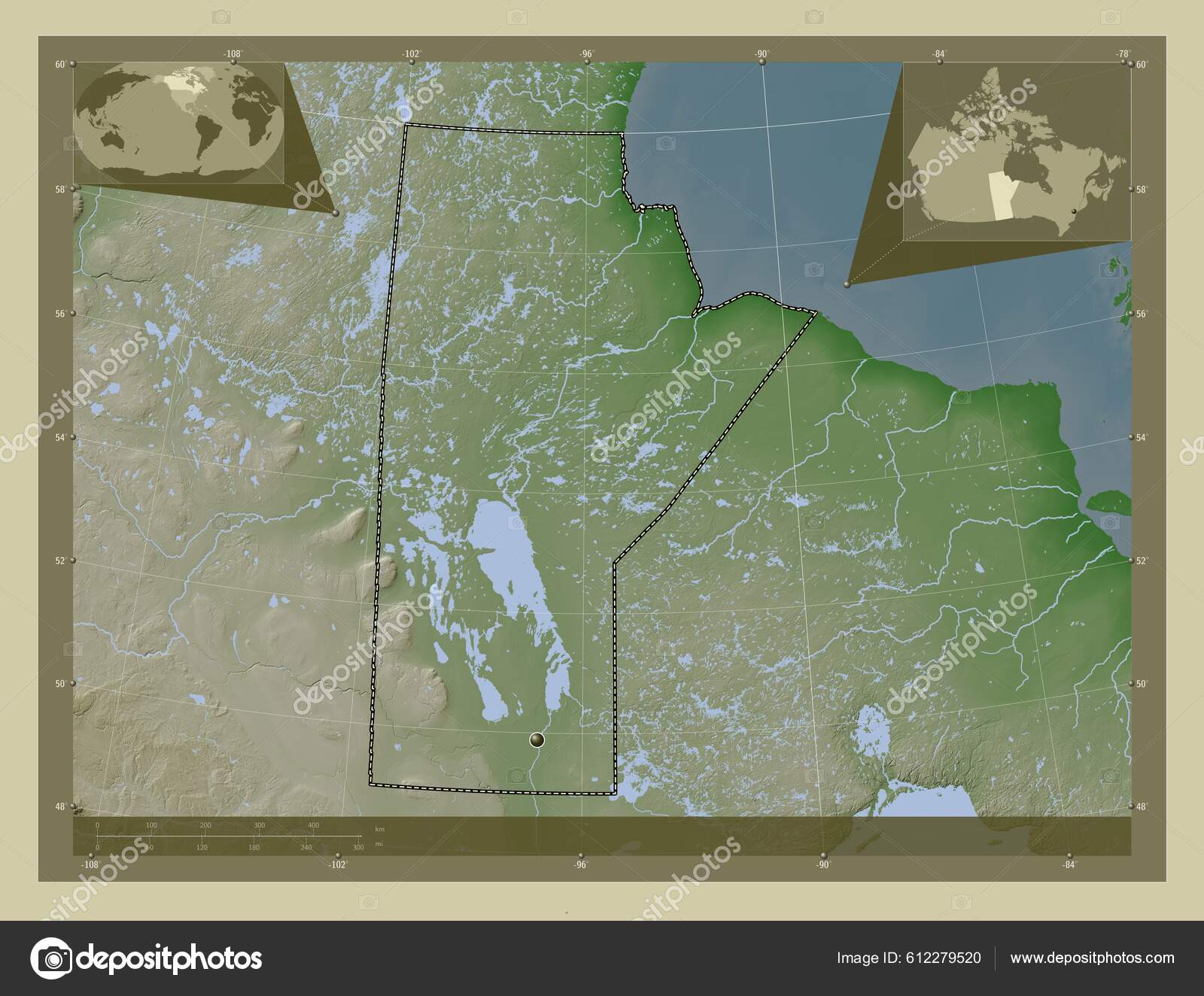 Manitoba Province Canada Elevation Map Colored Wiki Style Lakes Rivers ...