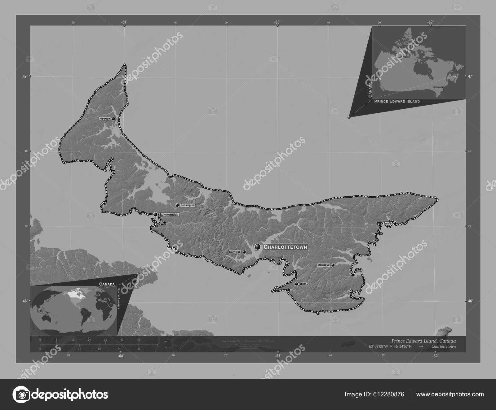 Prince Edward Island Province Canada Bilevel Elevation Map Lakes Rivers ...