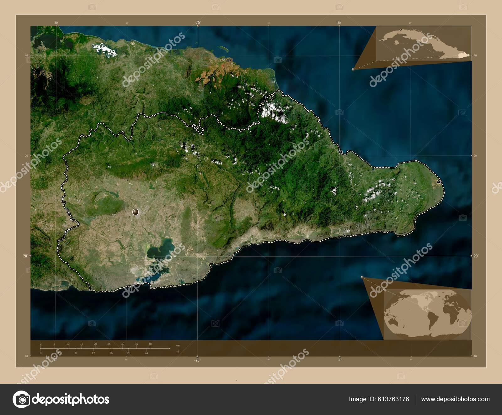 Guantanamo Province Cuba Low Resolution Satellite Map Locations Major ...