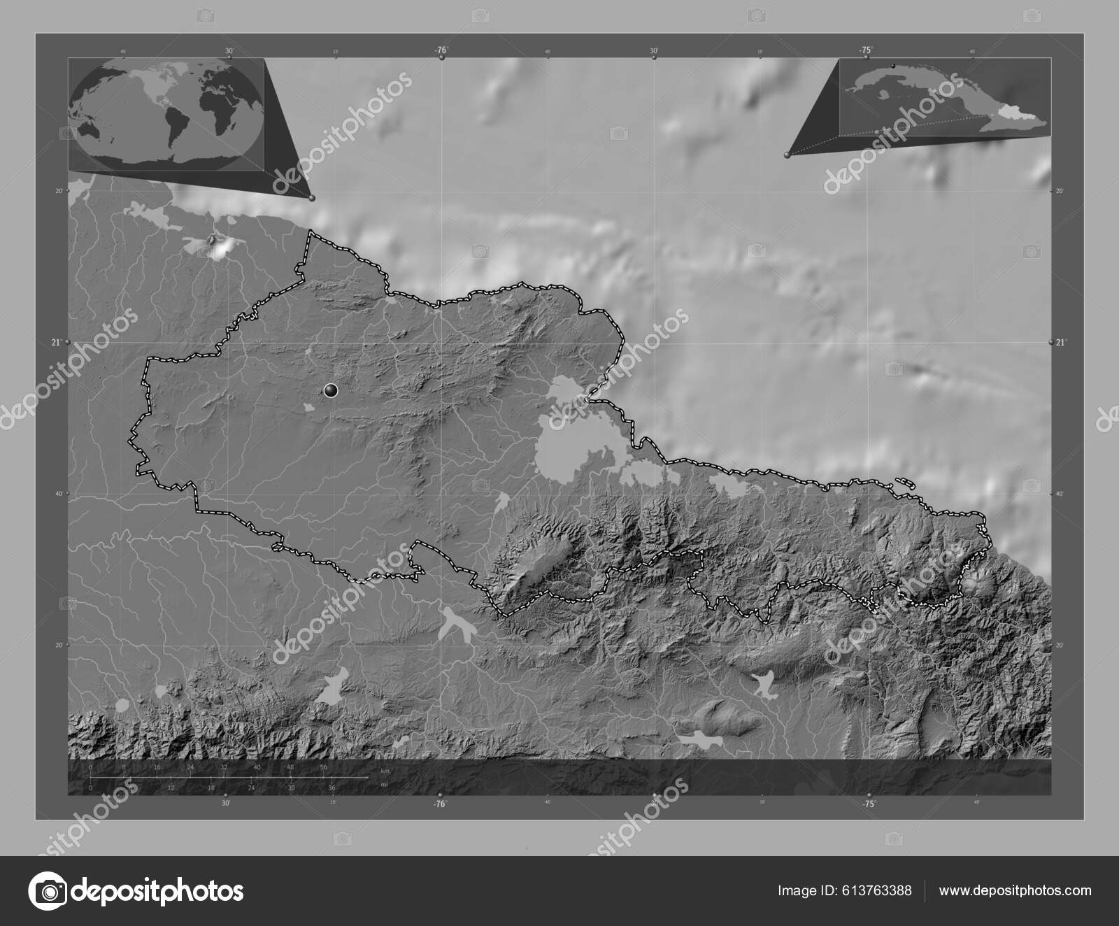 Holguin Province Cuba Bilevel Elevation Map Lakes Rivers Corner ...
