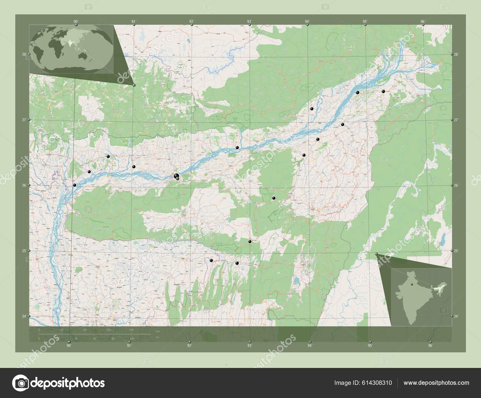 Assam Estado India Open Street Map Ubicaciones Las Principales Ciudades ...