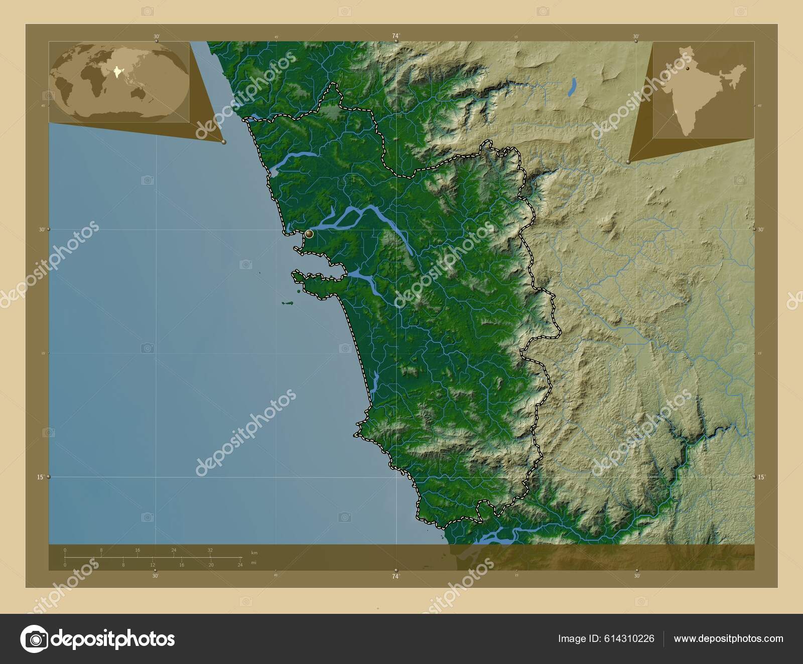 Goa State India Colored Elevation Map Lakes Rivers Corner Auxiliary ...