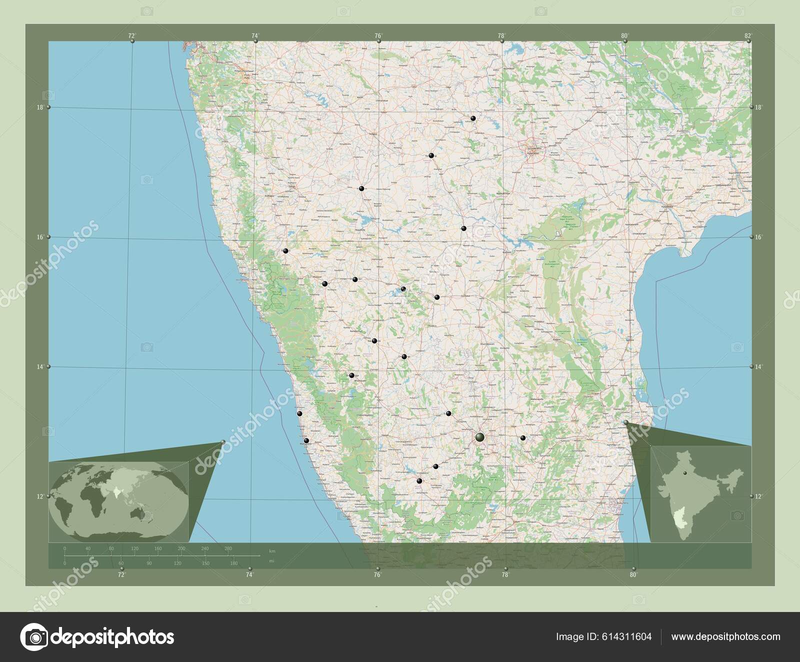 Karnataka State India Open Street Map Locations Major Cities Region ...
