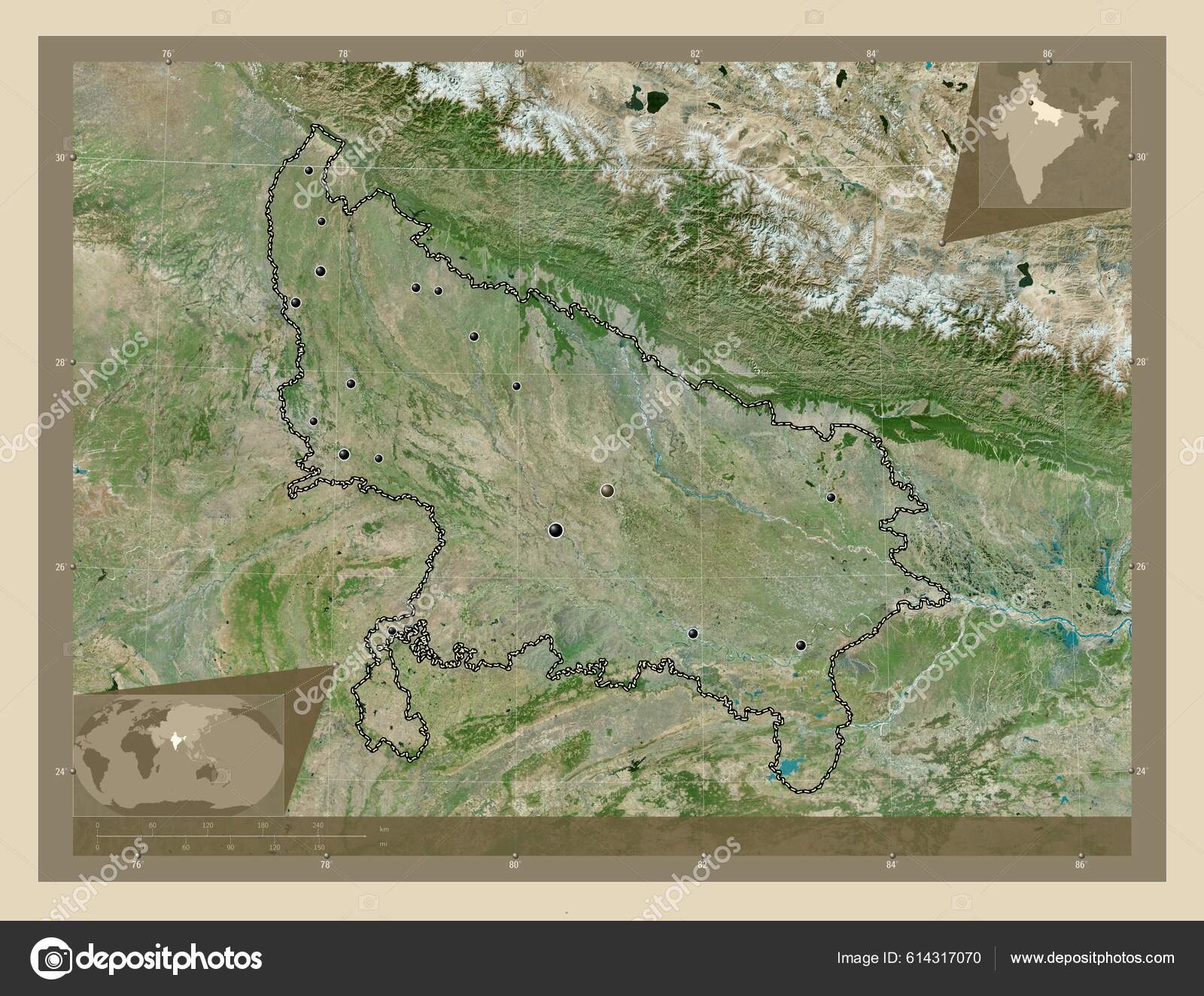 Uttar Pradesh State India High Resolution Satellite Map Locations Major ...