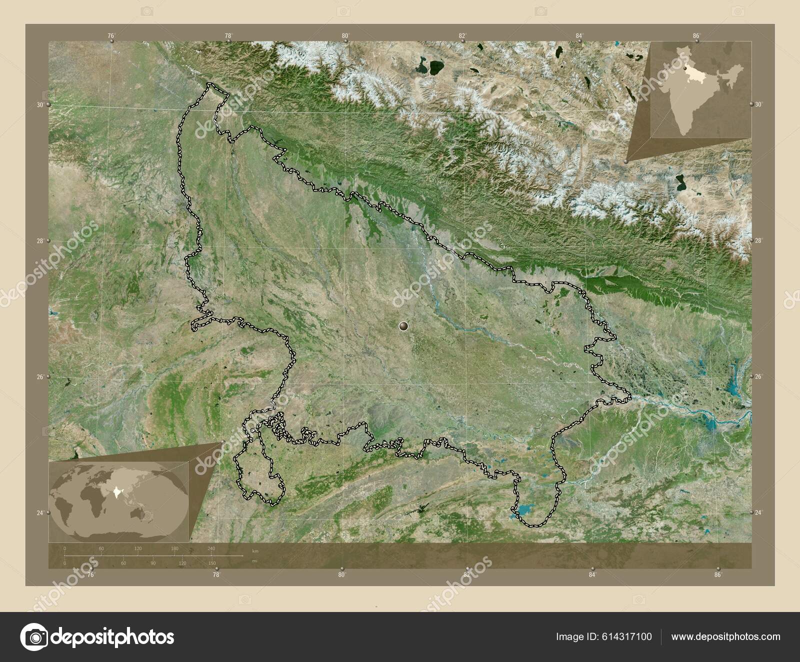 Uttar Pradesh State India High Resolution Satellite Map Corner ...