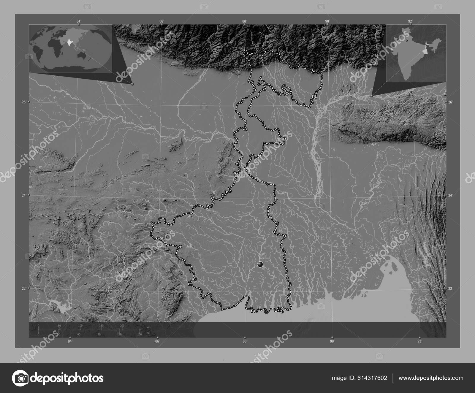 West Bengal State India Bilevel Elevation Map Lakes Rivers Corner ...