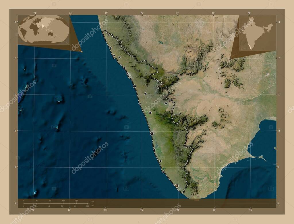 Kerala, estado de la India. Mapa satelital de baja resolución ...
