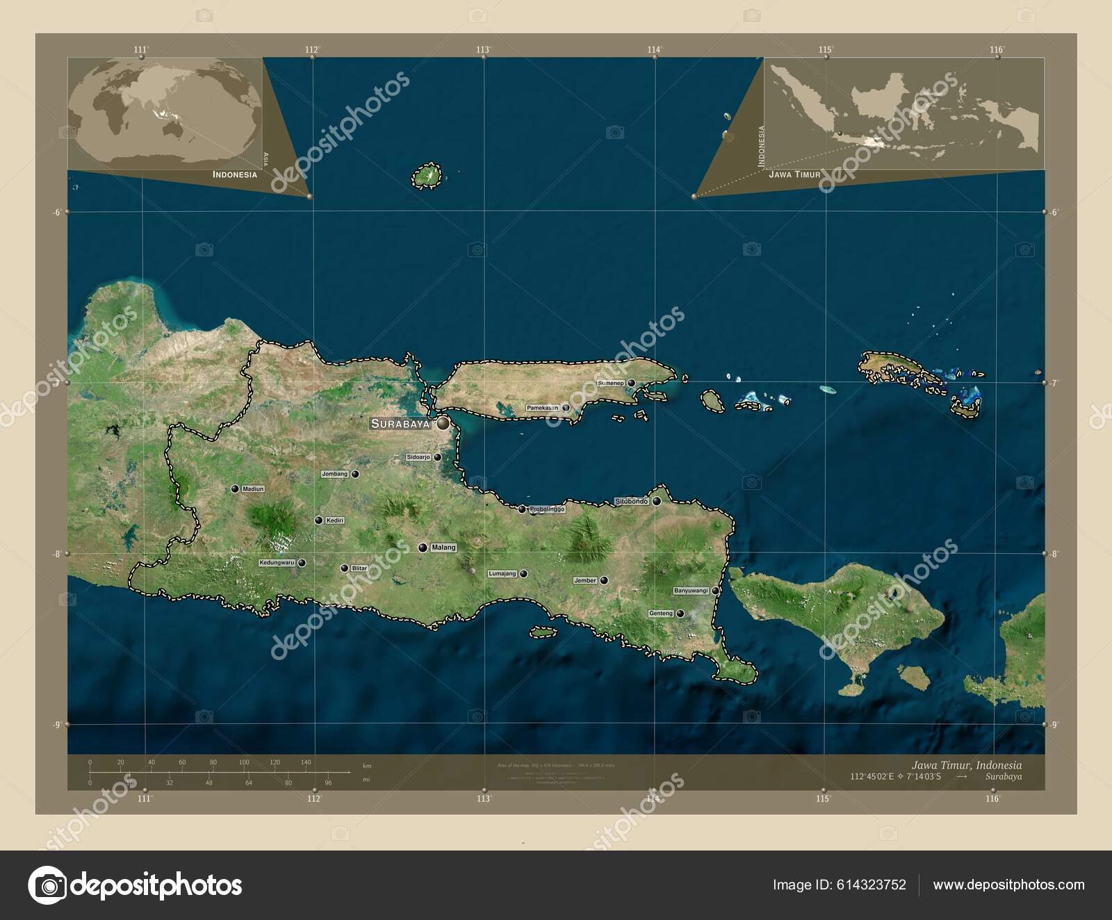 Jawa Timur Province Indonesia High Resolution Satellite Map Locations ...
