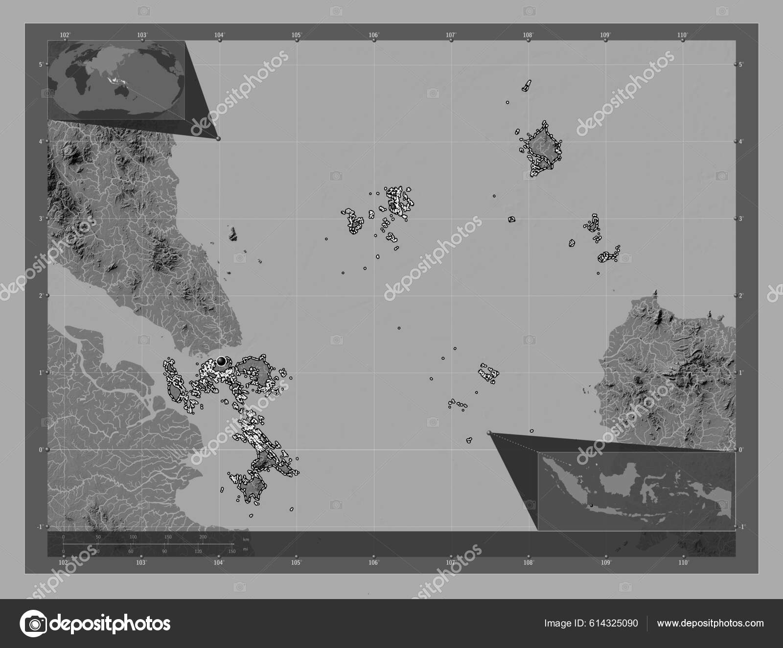 Kepulauan Riau Province Indonesia Bilevel Elevation Map Lakes Rivers ...