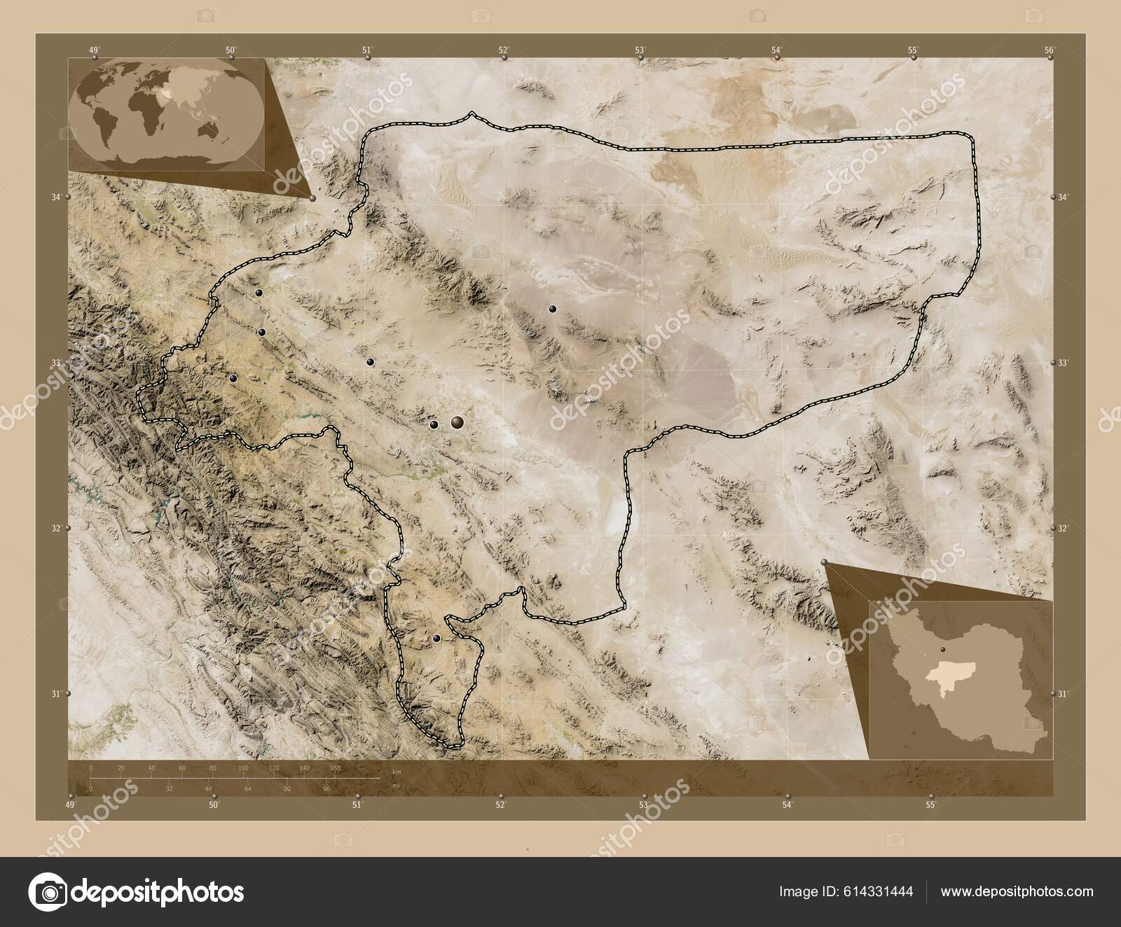 Esfahan Province Iran Low Resolution Satellite Map Locations Major ...