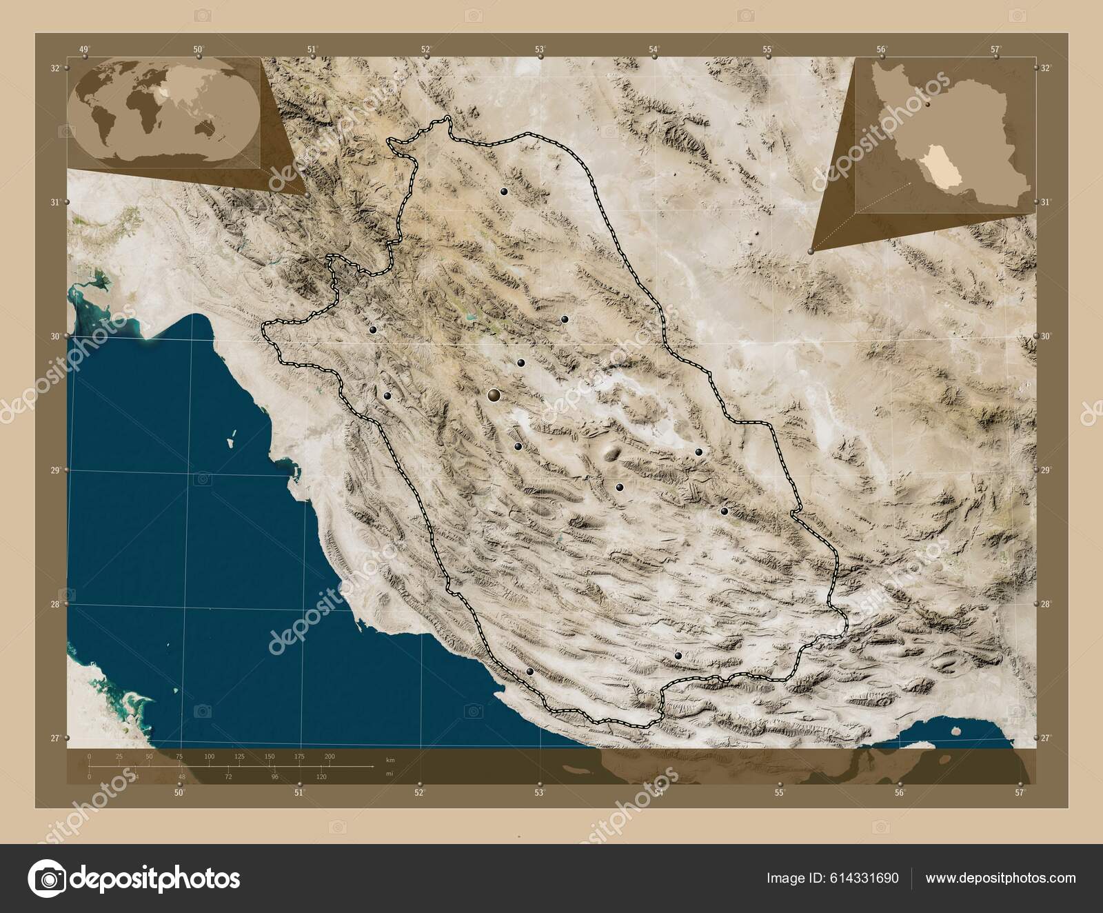 Fars Province Iran Low Resolution Satellite Map Locations Major Cities ...