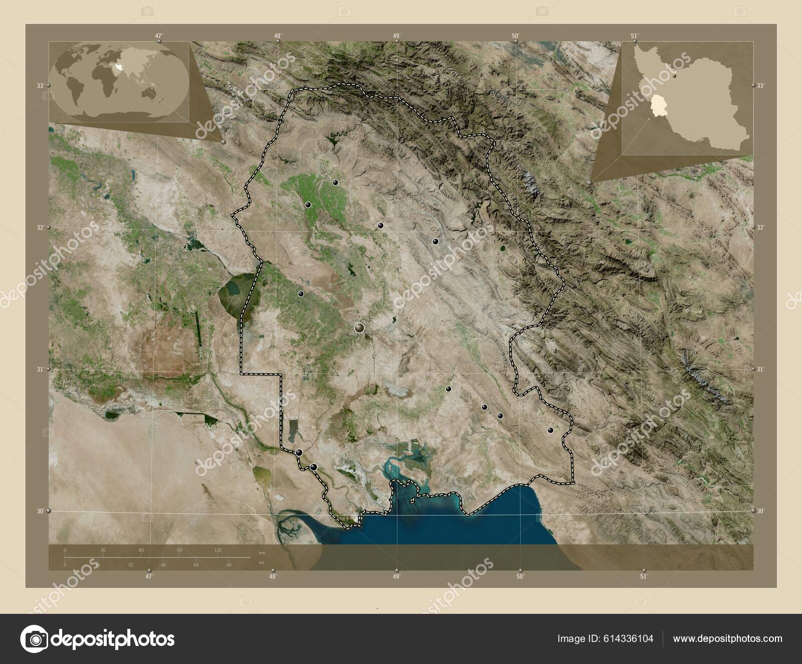 Khuzestan Província Irão Mapa Satélite Alta Resolução Locais Das ...