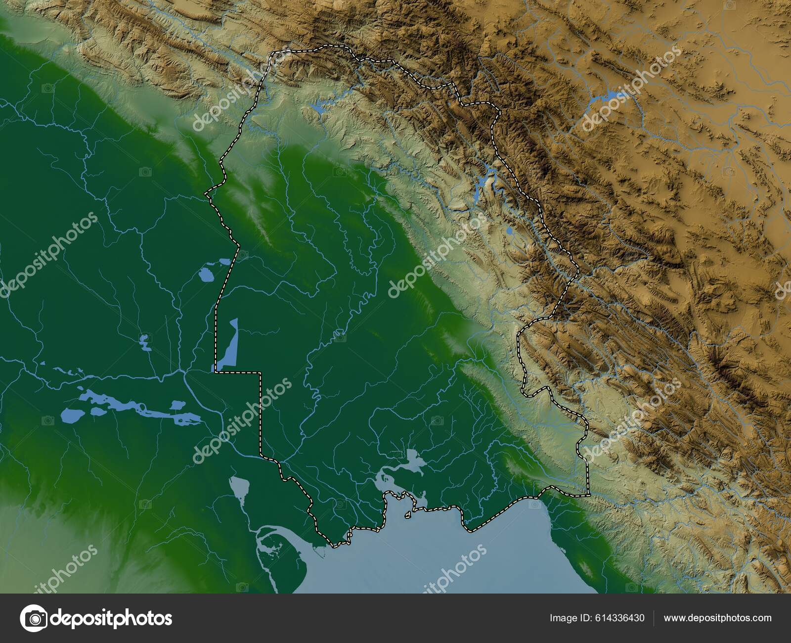 Khuzestan Province Iran Colored Elevation Map Lakes Rivers — Stock ...