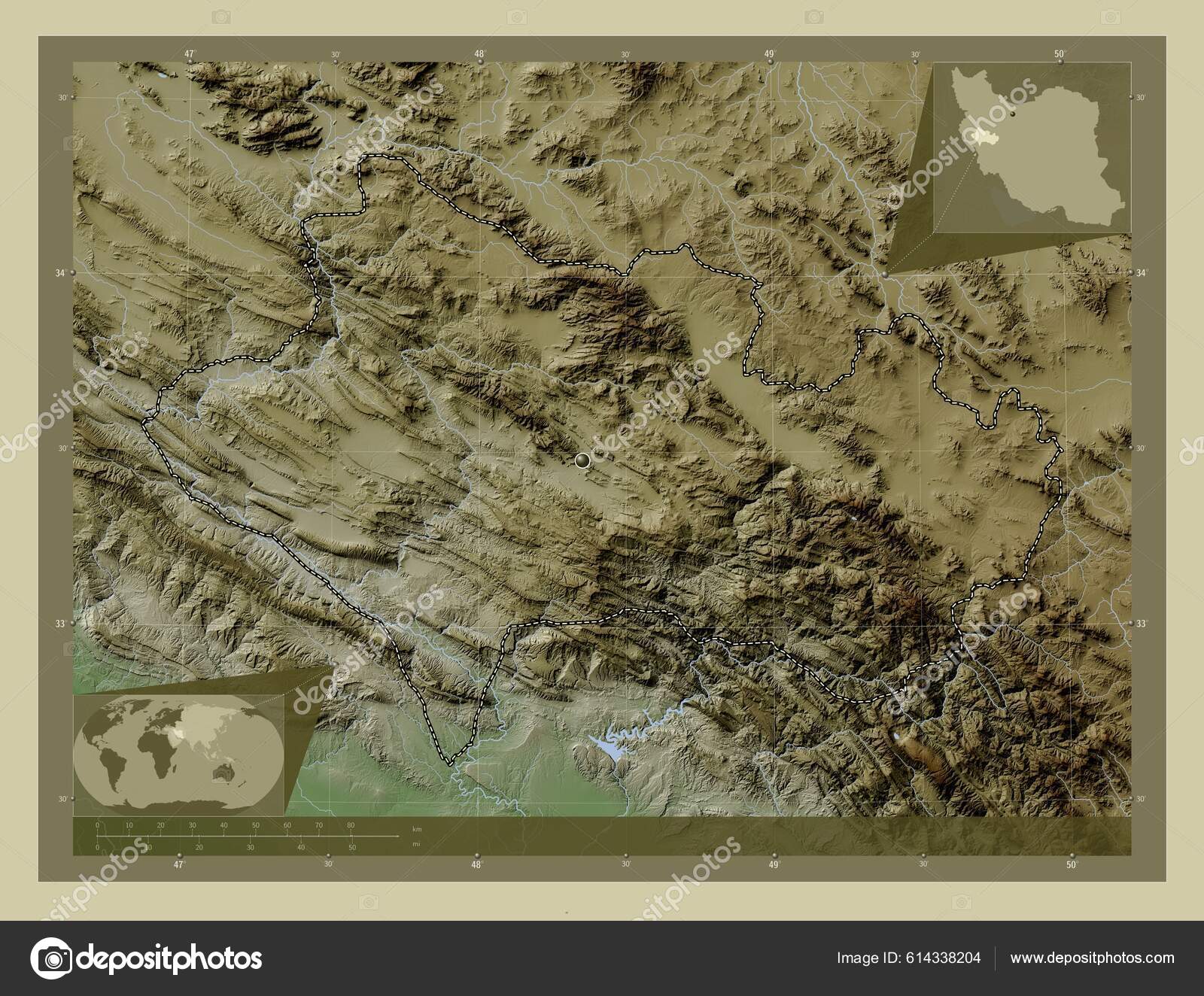Lorestan Province Iran Elevation Map Colored Wiki Style Lakes Rivers ...