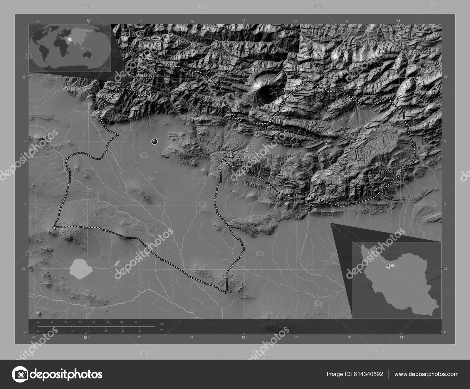 Tehran Province Iran Bilevel Elevation Map Lakes Rivers Corner ...