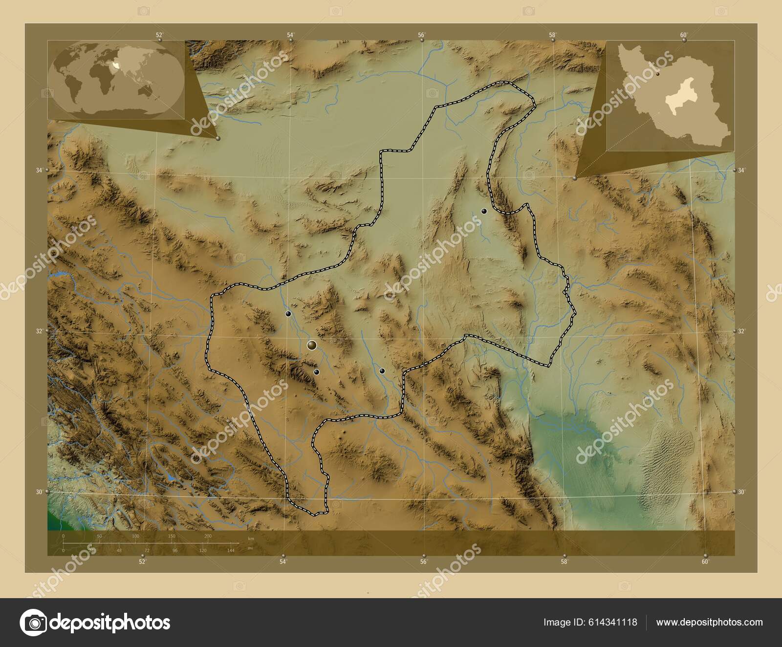 Yazd Province Iran Colored Elevation Map Lakes Rivers Locations Major ...