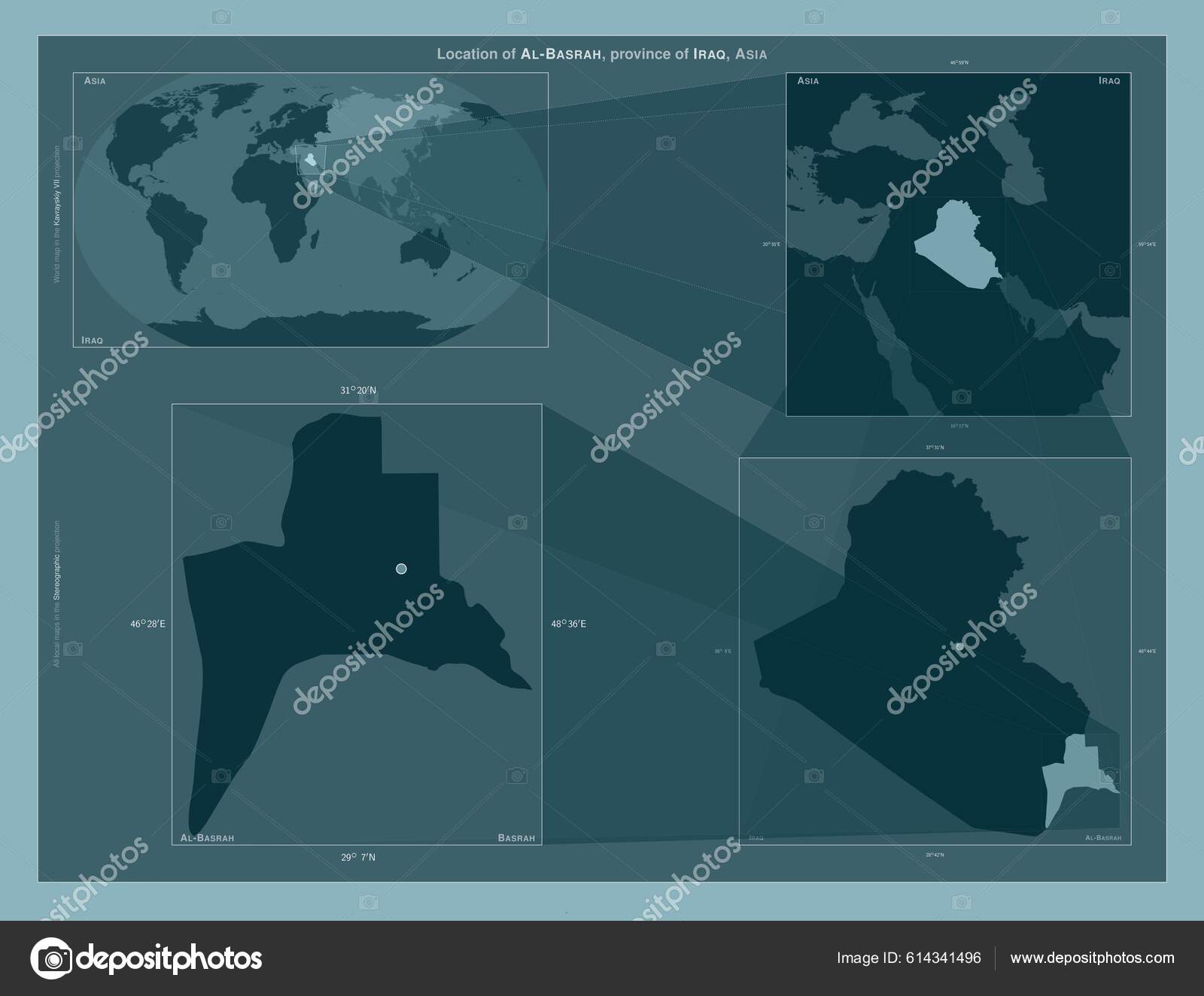 Basrah Province Iraq Diagram Showing Location Region Larger Scale Maps ...