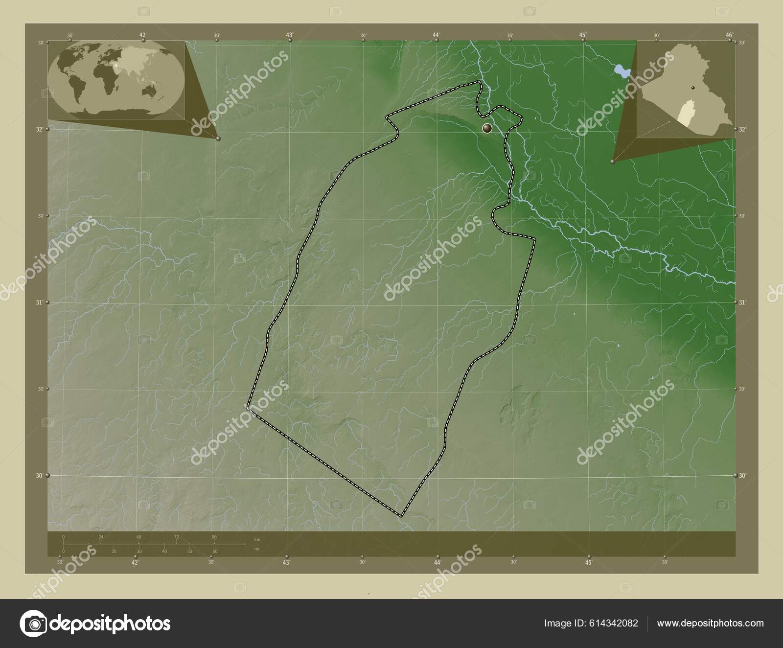 Najaf Province Iraq Elevation Map Colored Wiki Style Lakes Rivers ...