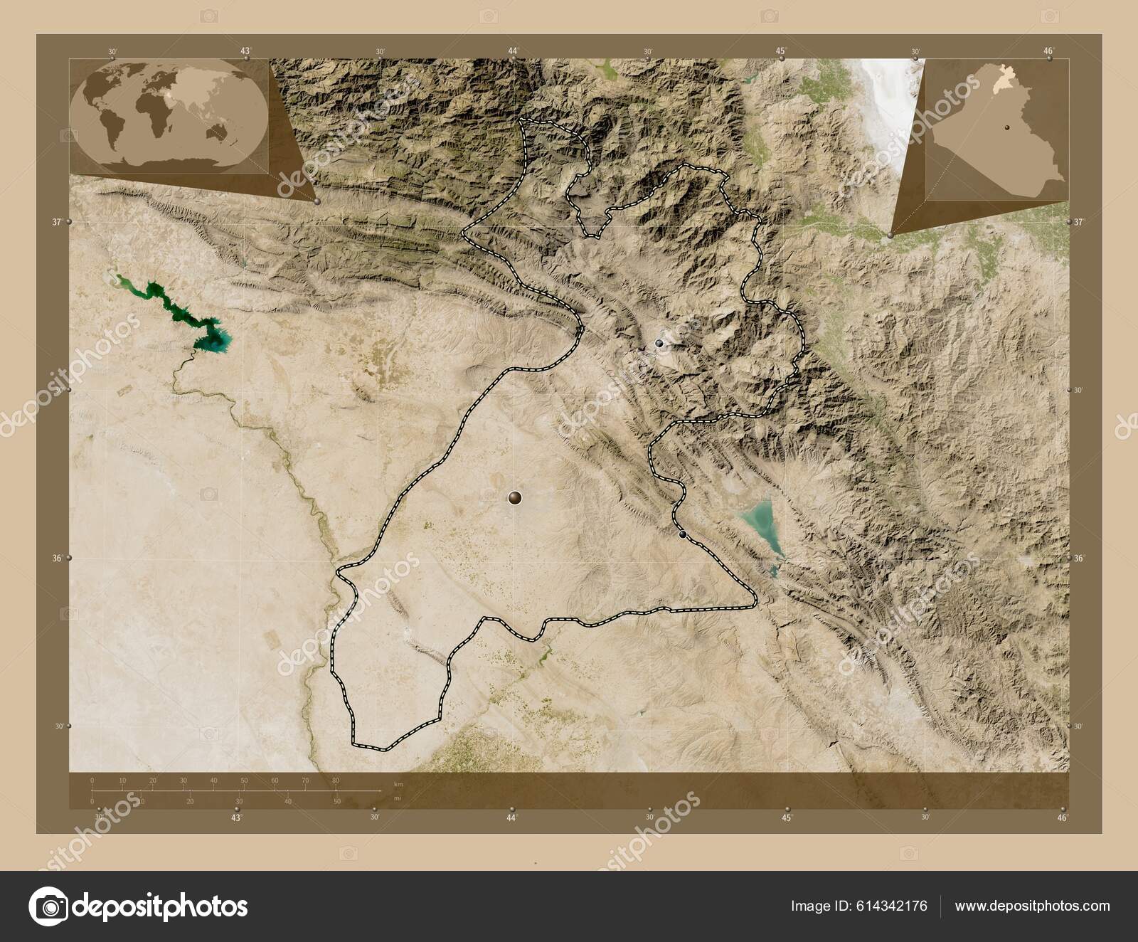Arbil Province Iraq Low Resolution Satellite Map Locations Major Cities ...