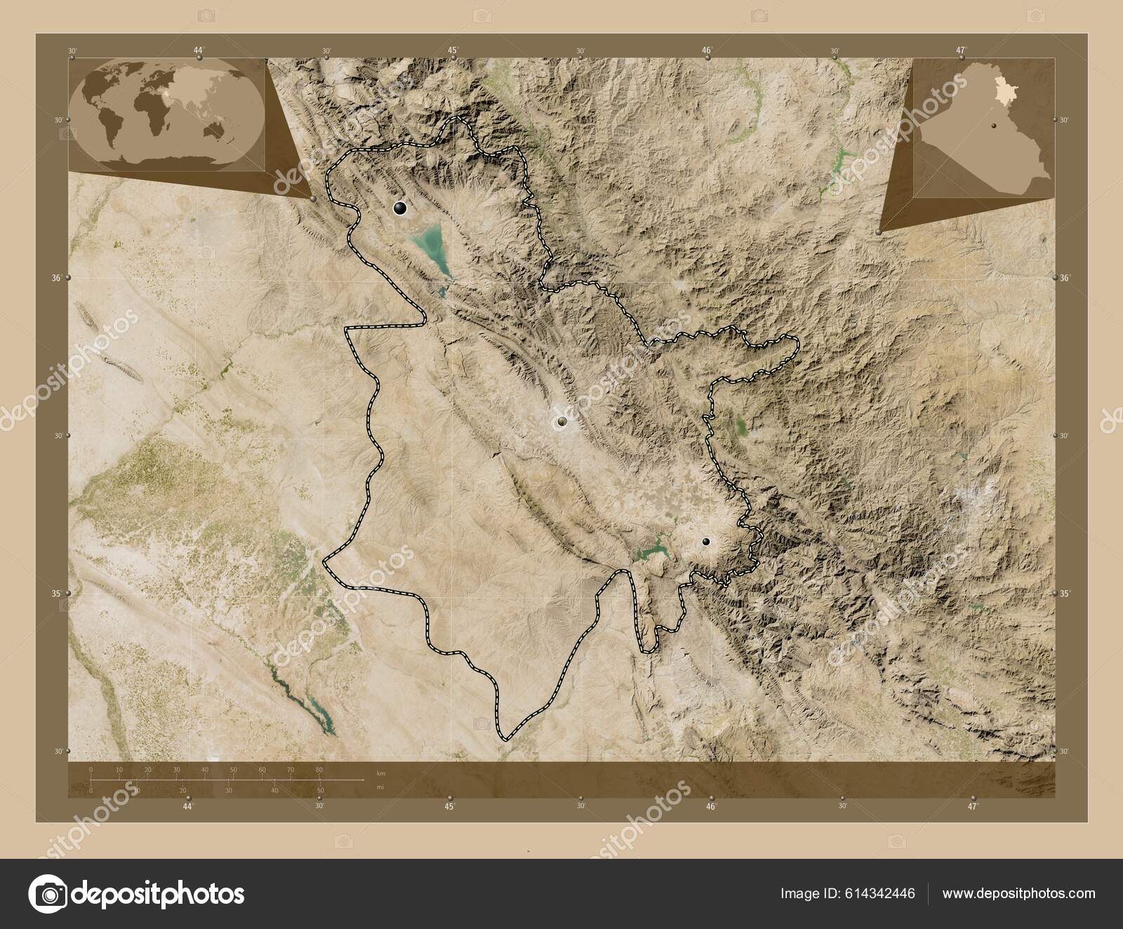 Sulaymaniyah Province Iraq Low Resolution Satellite Map Locations Major ...