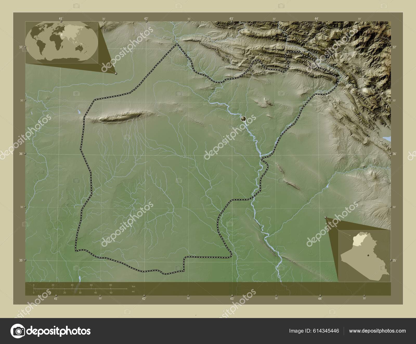 Ninawa Province Iraq Elevation Map Colored Wiki Style Lakes Rivers ...
