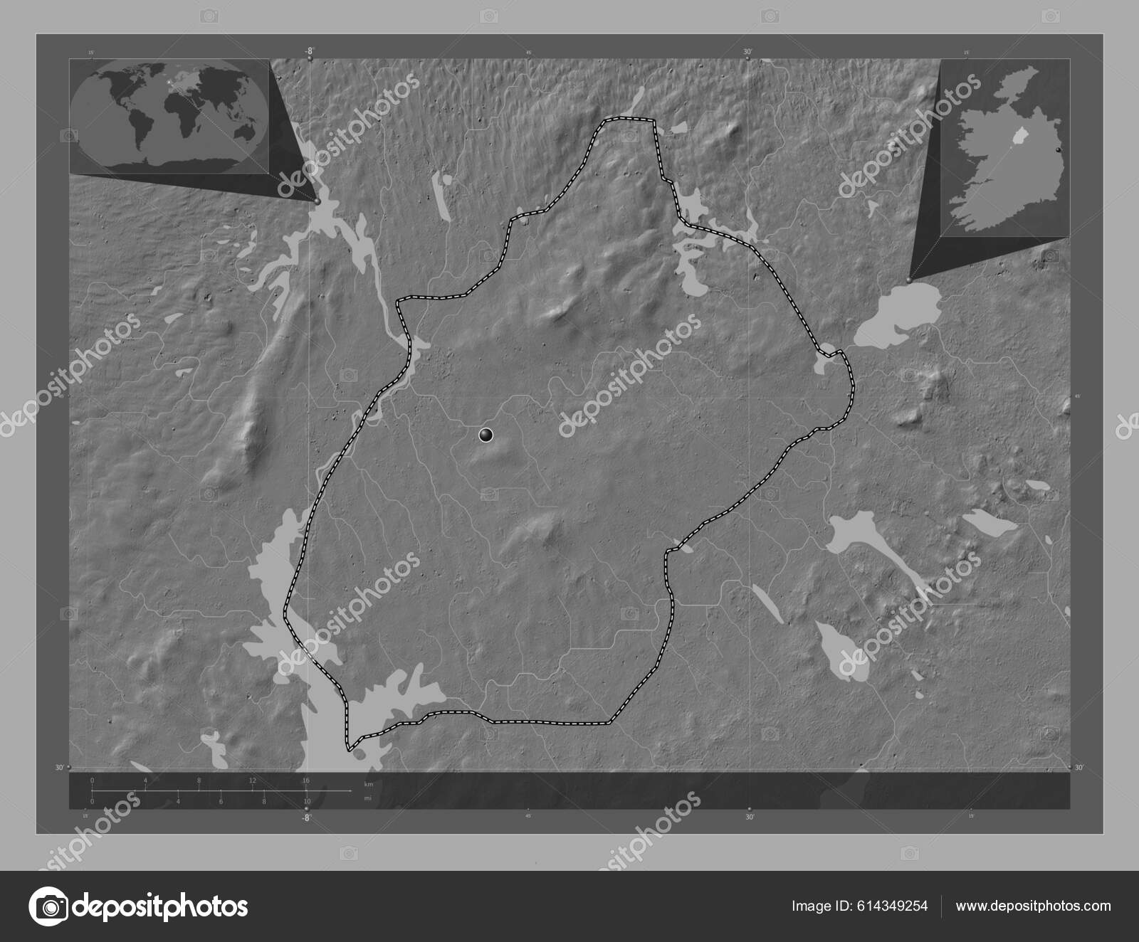 Longford County Ireland Bilevel Elevation Map Lakes Rivers Corner ...