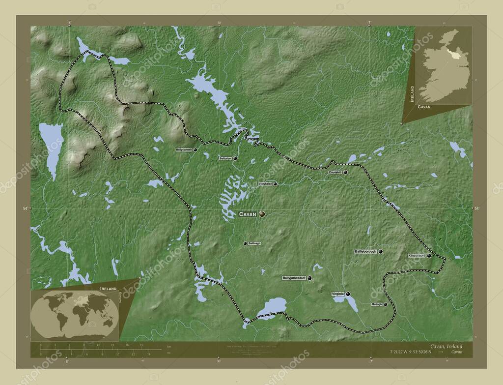 Cavan, condado de Irlanda. Mapa de elevación coloreado en estilo wiki ...