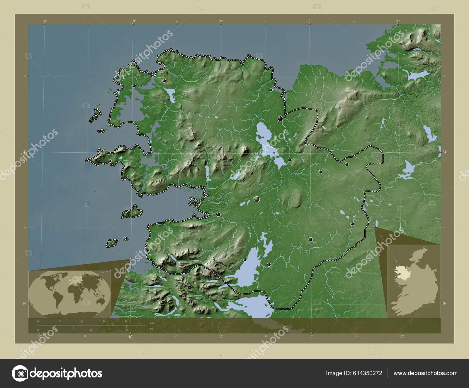 Mayo County Ireland Elevation Map Colored Wiki Style Lakes Rivers Stock ...