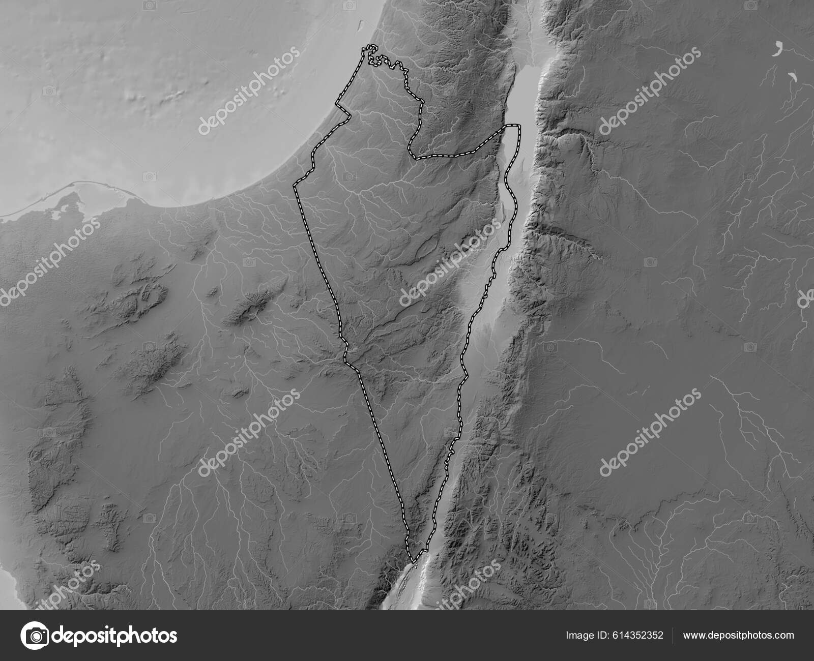 Hadarom Izrael Körzete Szürkeárnyas Domborzati Térkép Tavakkal ...