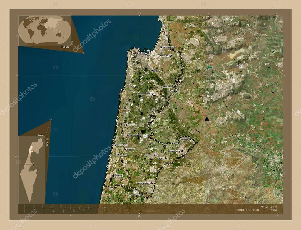 Haifa, distrito de Israel. Mapa satelital de baja resolución ...