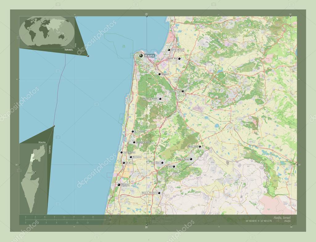Haifa, distrito de Israel. Open Street Map. Ubicaciones y nombres de ...